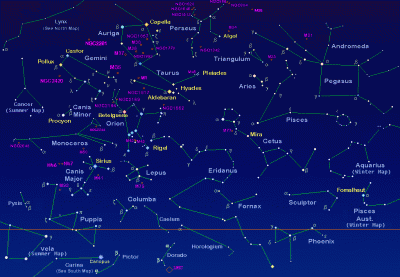 December Constellations In The Night Sky With Star Map | Outer Space ...